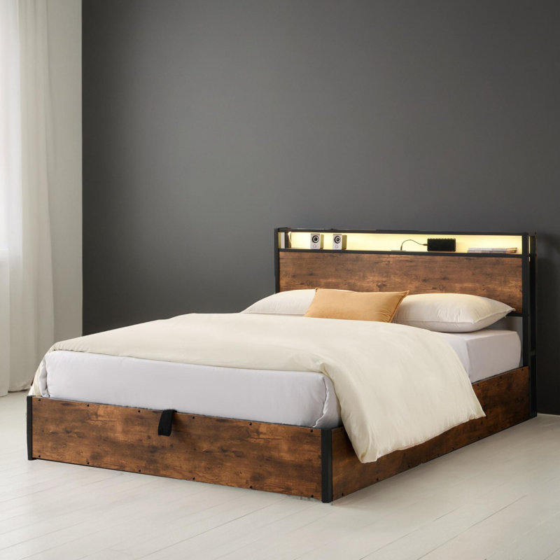 Platform Bed Frame with Charging Station LED Lights Brayden Studio Size Full